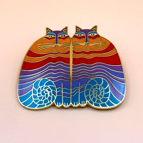 Laurel Burch | Jewelry | Vintage 987 Laurel Burch Rainbow Cats Gold Tone Enamel Pin Brooch Or ...